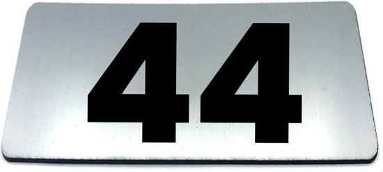 Nummerplaatje 44 - 80 x 50 x 1,6 mm - RVS-look geborsteld - Incl. 3M ...