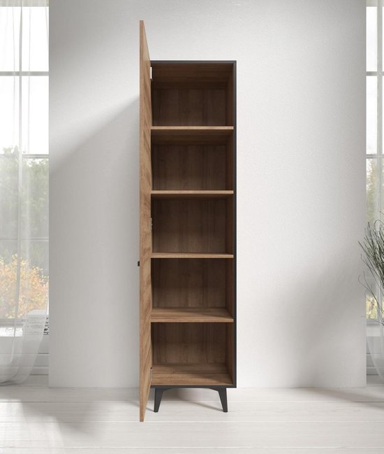 Meubella - Kast Frey - Licht eiken - Zwart - 47,5 cm | bol
