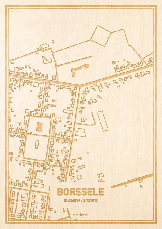 Kaart Borssele - Gegraveerde stadskaart Hood&Wood - Hout, A4 | bol.com