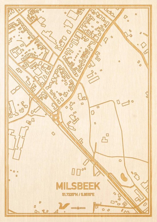 Kaart Milsbeek - Gegraveerde stadskaart Hood&Wood - Hout, A4 | bol.com