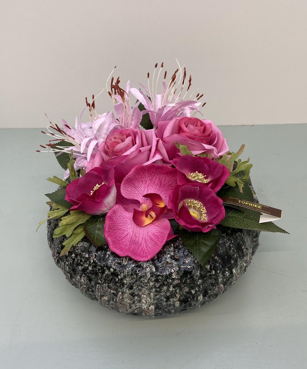 Kunstbloemstuk - Zijde Bloemstuk- Roos/Groen | bol.com