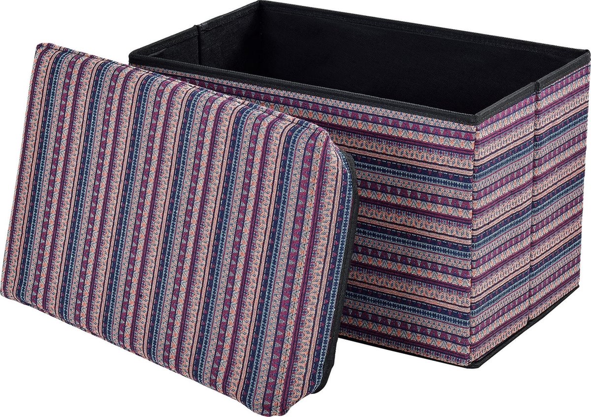 Opberg poef hocker opvouwbaar stof 48x32x32 cm gestreept 2 | bol.com