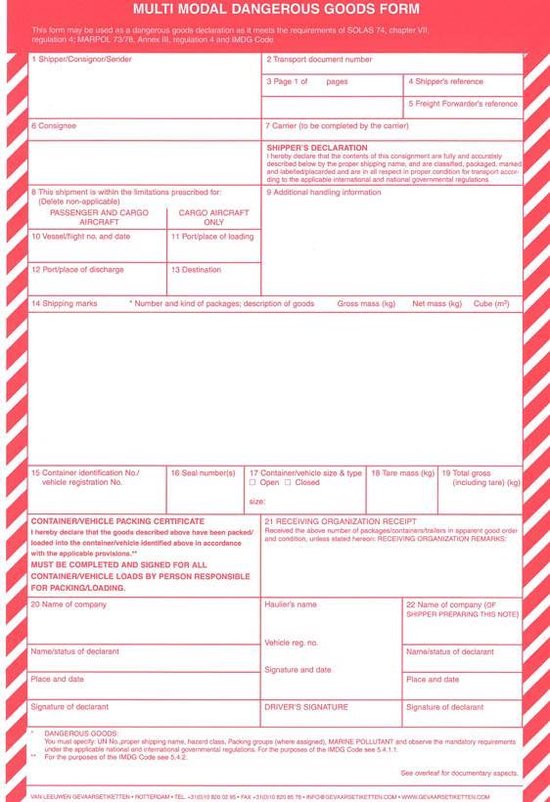 MMDG Multi Modal Dangerous Goods formulier | bol.com