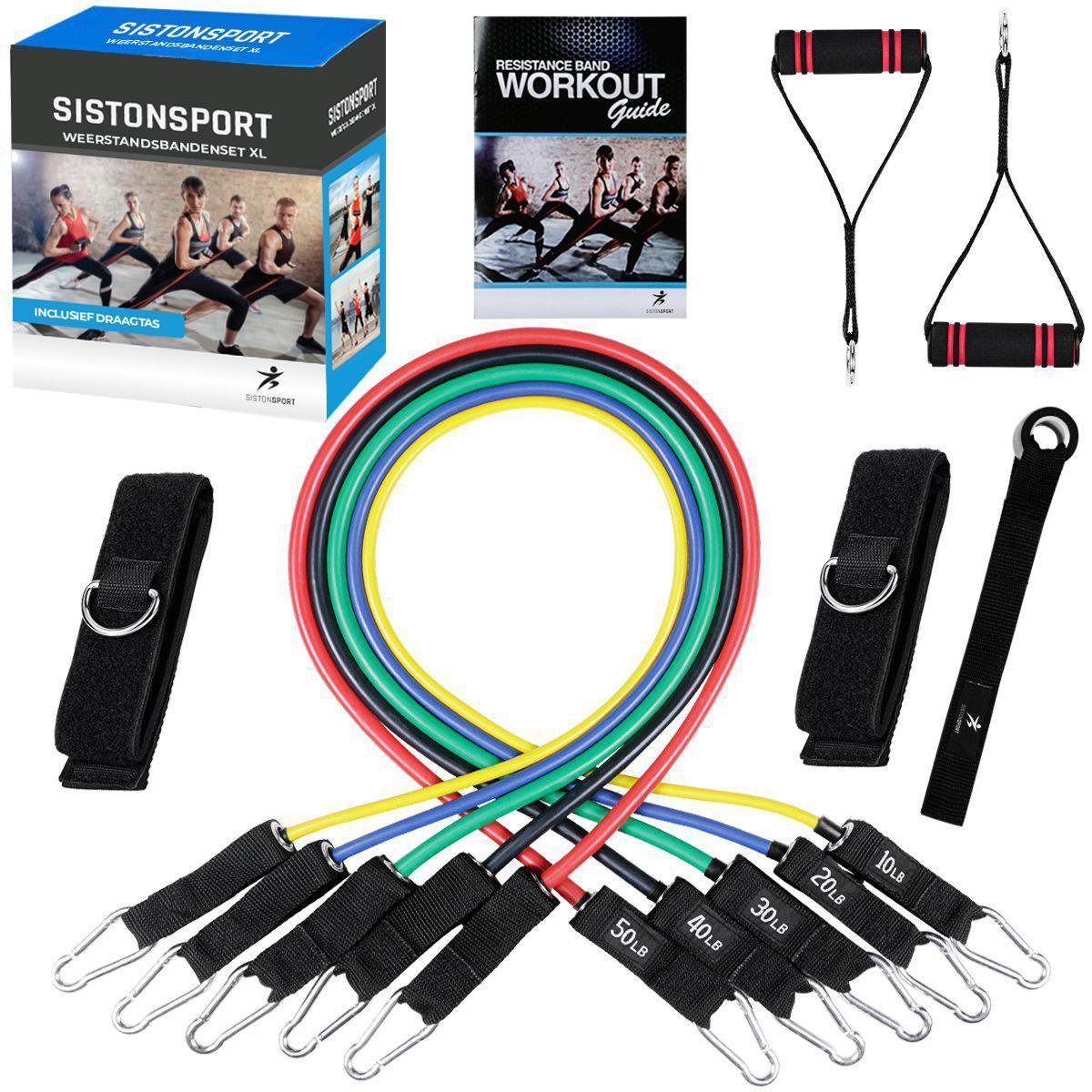 Siston - Luxe Fitness Weerstandsbanden - Incl. 2 Handvaten - 11 Stuks ...