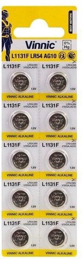 50 Stuks (5 Blister a 10st) Vinnic AG10 G10 LR1130 LR54 1.5V knoopcel batterij | bol.com