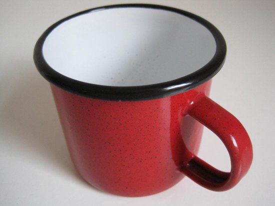 Emaille mokken rood gespikkeld - 400 ml - set van 6 | bol.com