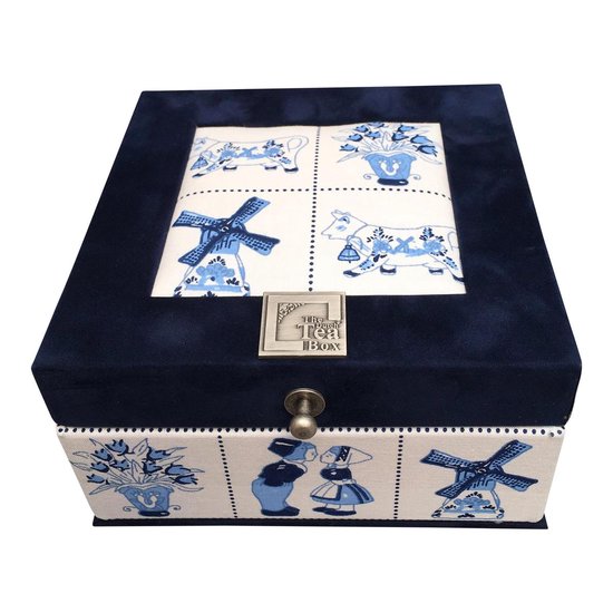 The Dutch Tea Box Holland Delft kus stroopwafels - 4 vaks - Blauw | bol.com