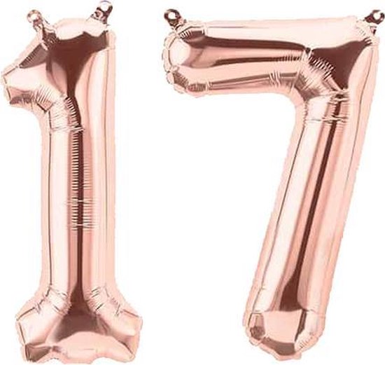 Folieballon Cijfer 17 Rose Gold - 86 cm | bol.com