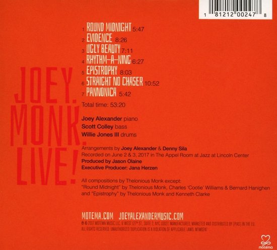 Joey Alexander - Joey.Monk.Live! (CD), Joey Alexander | Muziek | bol