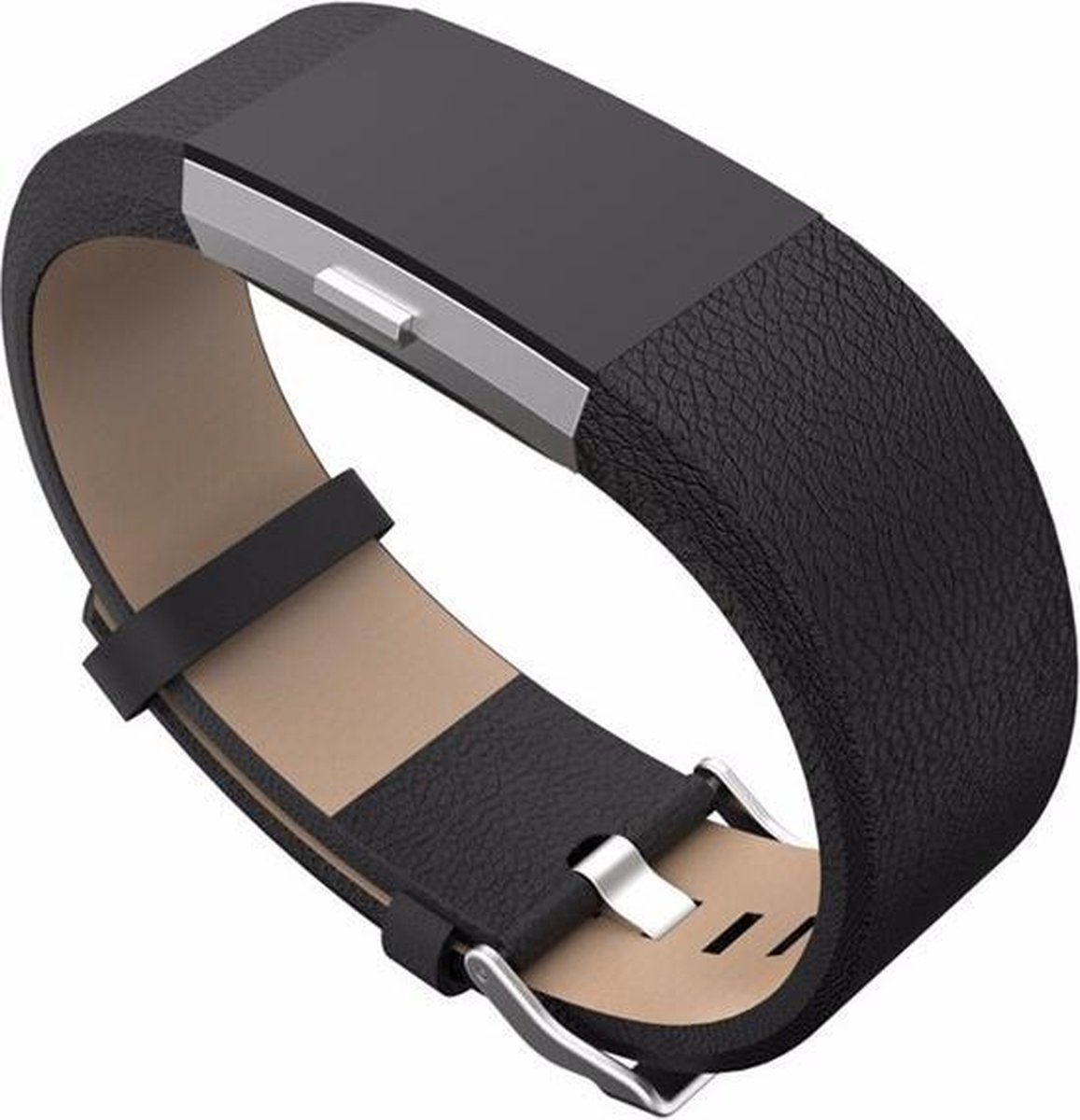 KELERINO. Leren band geschikt voor Fitbit Charge 2 Gespsluiting - Zwart ...