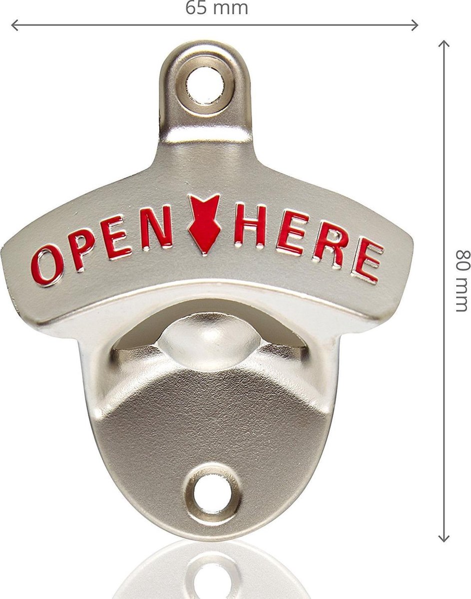 Lumaland - Flessenopener - Flesopener voor aan de muur - OPEN HERE ...
