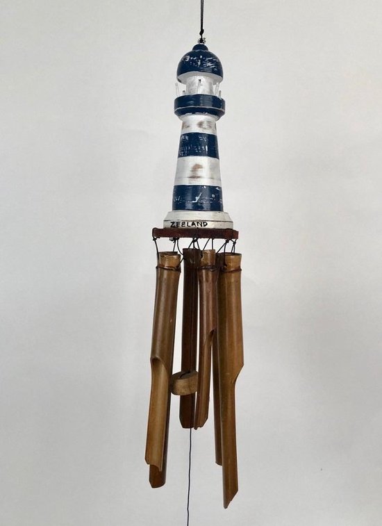 Bamboe windgong vuurtoren blauw/wit | bol