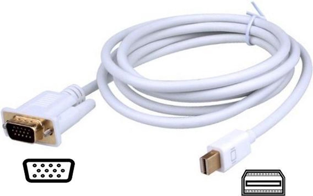 XIB Mini Displayport naar VGA kabel 1.8m / Mini DP to VGA 180cm - Wit ...