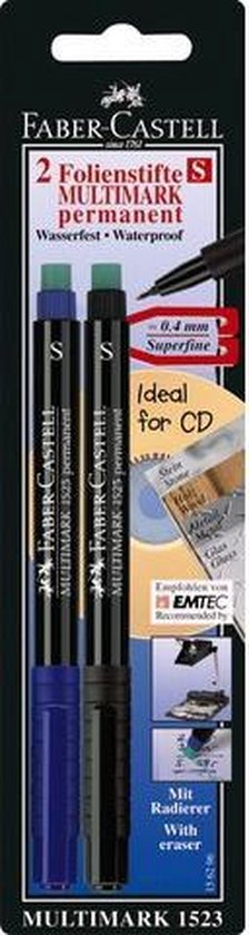 Faber Castell Multimarker FC permanent S - blauw/zwart 2st op blister | bol