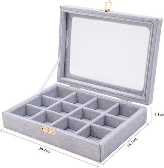 Opberg doosje / display / vakkendoos / sieradenboxgrijs fluweel 12 ...