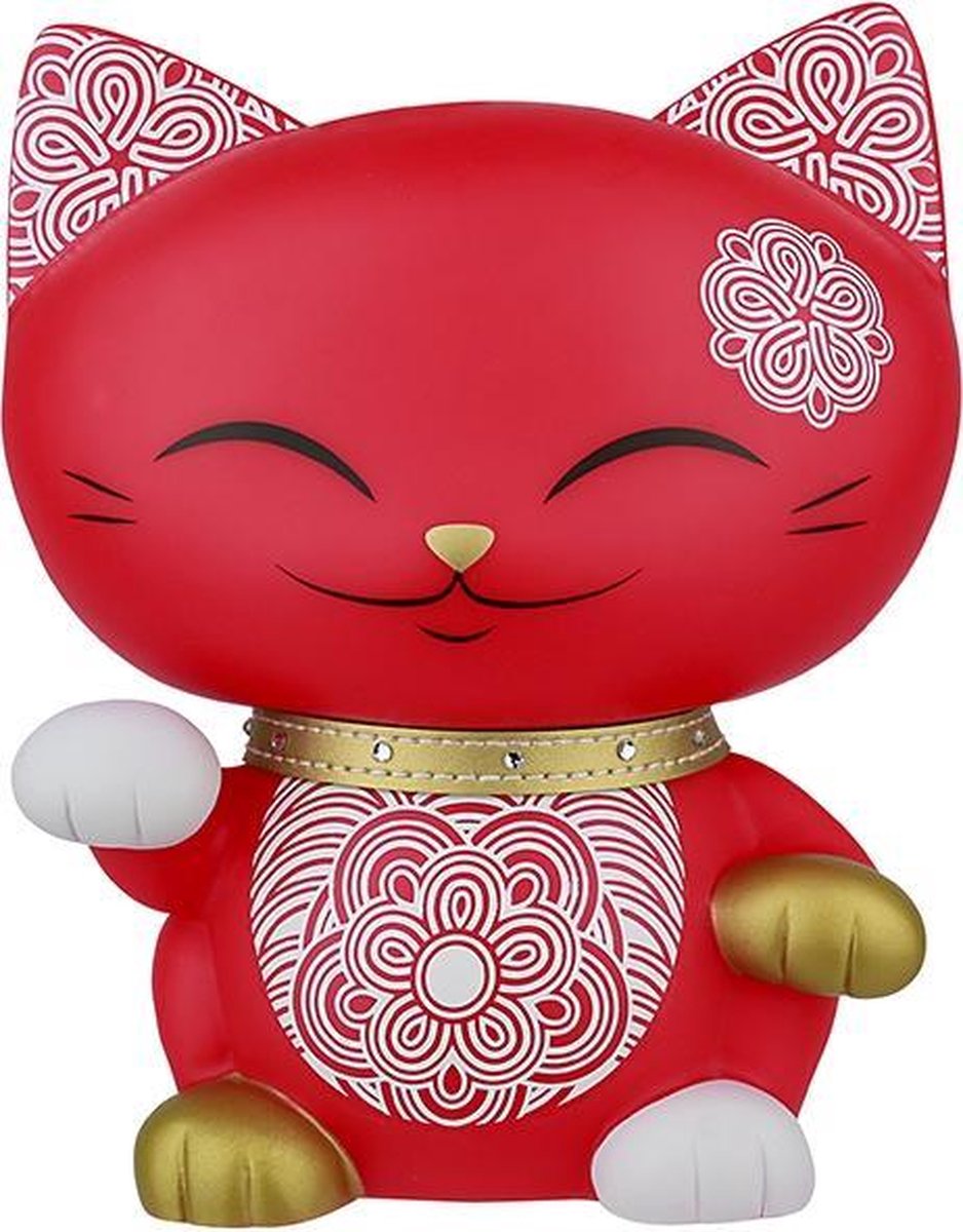 Mani the Lucky Cat (Maneki Neko) - Spaarpot met bedel - rood | bol.com
