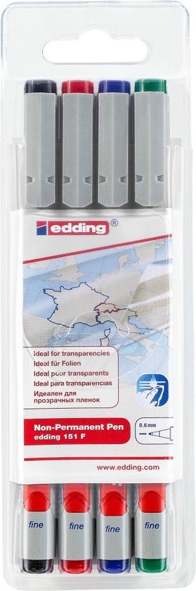 Edding 151 F Non-Permanent Pen Set van 4 Assorti | bol.com