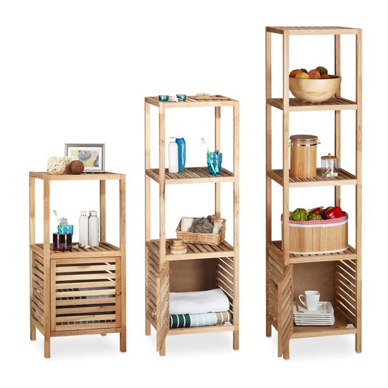 relaxdays Badkamerrek walnotenhout - houten rek - badkamerkast met deur ...