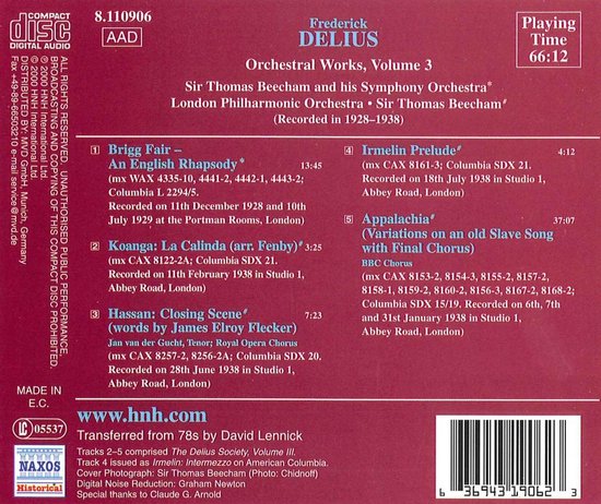 London Philharmonic Orchestra, Sir Thomas Beecham - Delius: Orchestral ...
