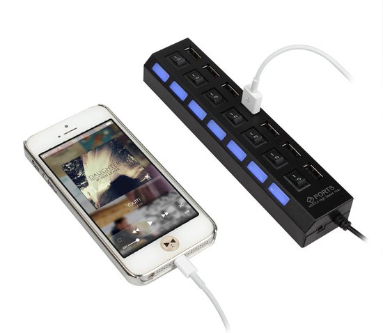 High speed 7-poorts USB 2.0 powered hub adapter - Multi USB lader ...