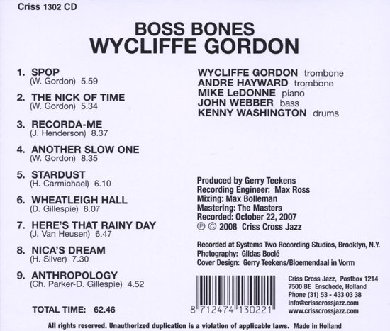 Boss Bones, Wycliffe (Quintet) Gordon | Muziek | bol