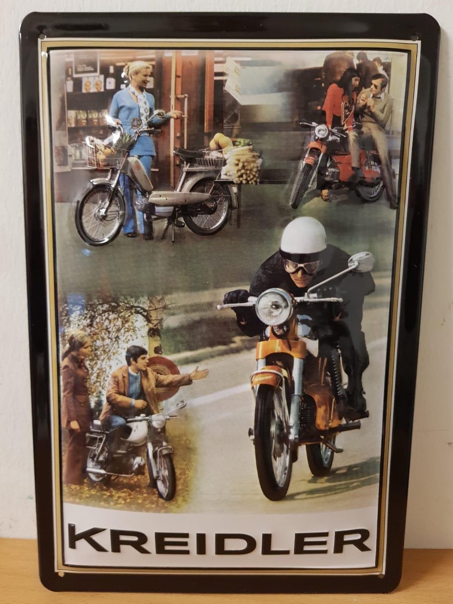 Kreidler Bromfiets collage reclamebord van metaal 30 x 20 cm GEBOLD ...