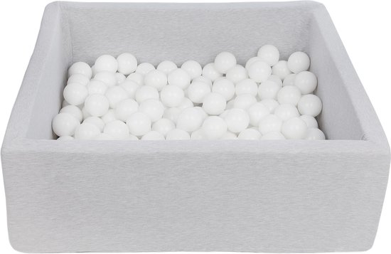 Ballenbak vierkant - grijs - 90x90x30 cm - met 150 witte ballen | bol