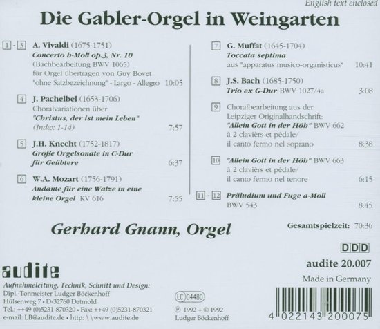Gerhard Gnann - Gabler-Organ Basilica Weingarten (CD), Gerhard Gnann ...