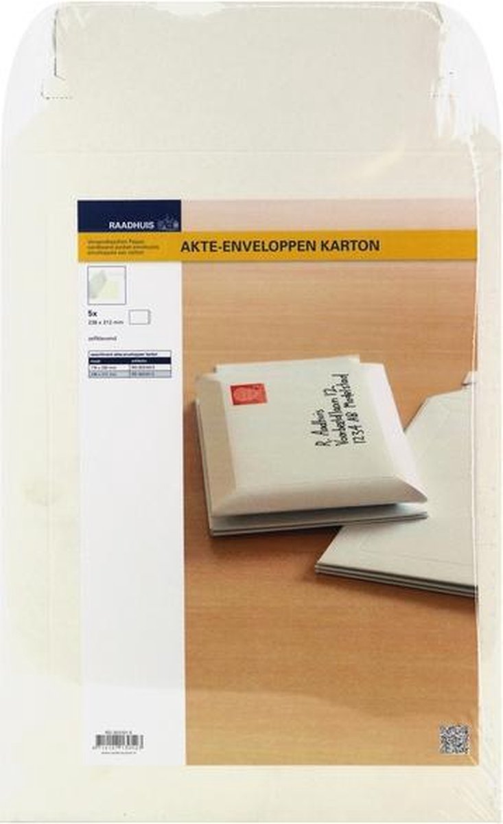 Raadhuis akte envelop karton - 238x312mm - wit - 450 gram - 5 stuks ...