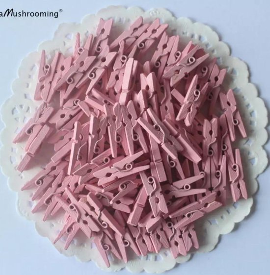 Mini Wasknijpers - 200 stuks - 3cm - Hout - Roze - Geboortekaartjes | bol