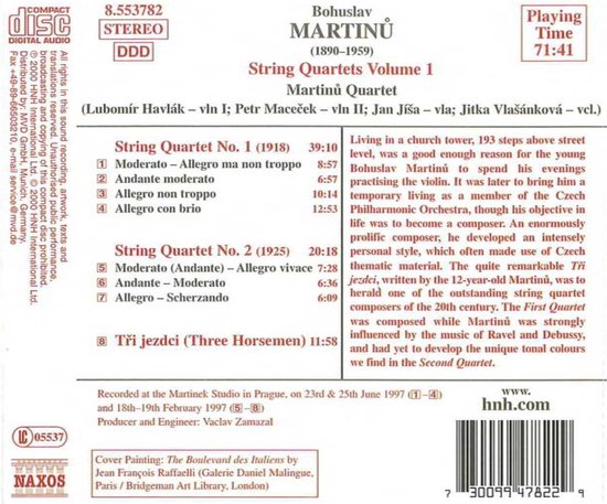 Martinu: String Quartets Vol 1 / Martinu Quartet, B. Martinu | CD (album) | Muziek | bol.com