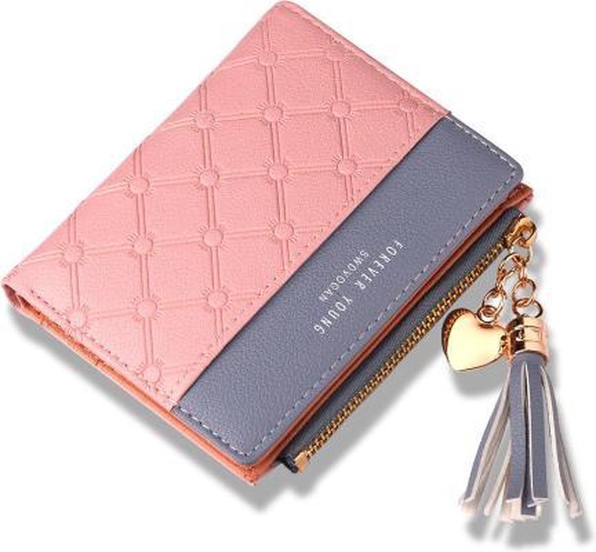 Dames portemonnee roze geruit met grijs randje | bol.com