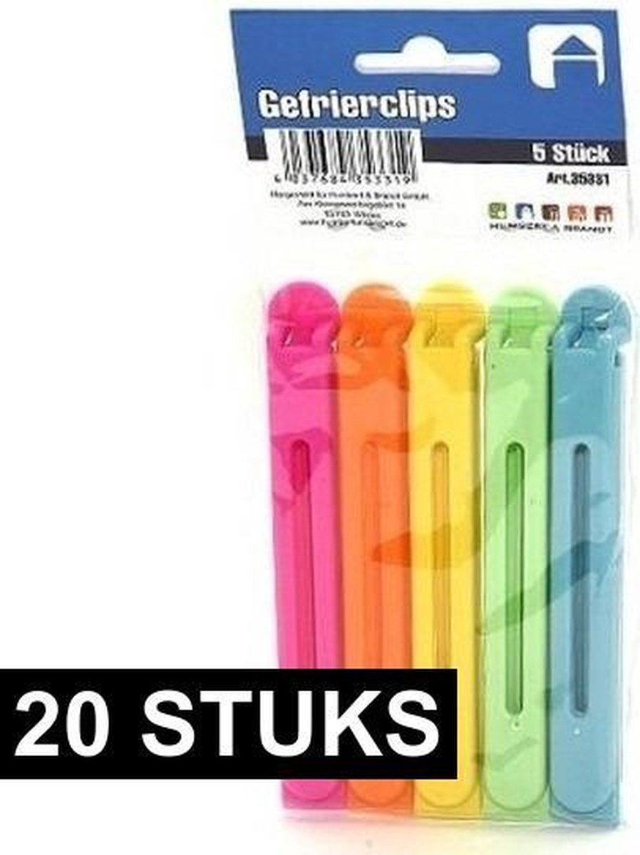 20x Vershoud knijpers gekleurd 11 cm - Sluitklemmen - Zak klemmen ...