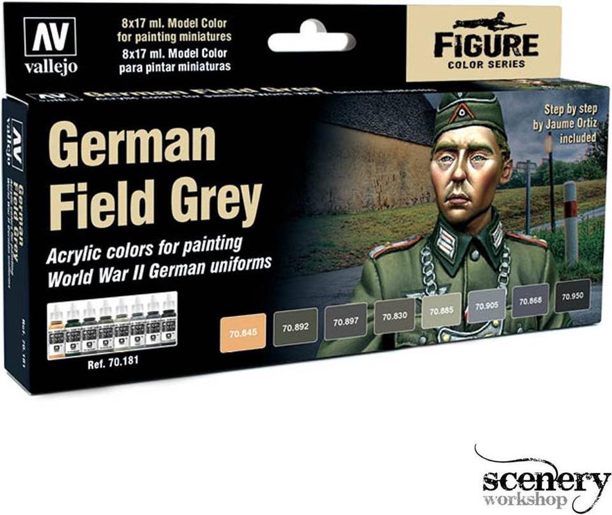 Vallejo val 70181 Model Color - German Field Grey verf set 8 x 17 ml ...