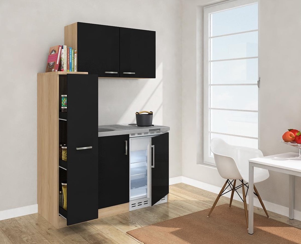 Keukenblok 130 cm - complete mini keuken met apparatuur - Zwart ...