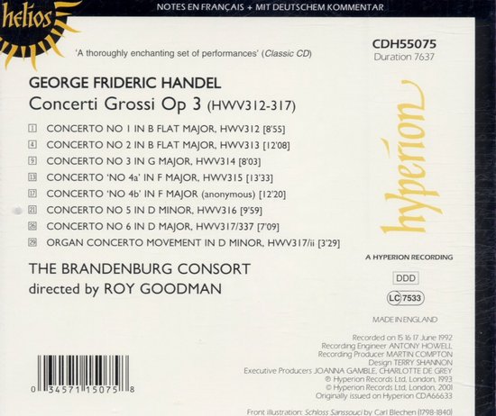 Brandenburg Consort, Roy Goodman - Händel: Six Concerti Grossi Op.3 (CD), Brandenburg... | bol