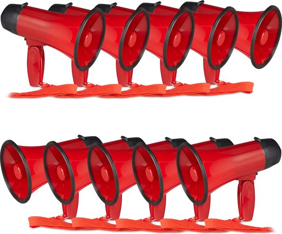 10 x megafoon grappig - megaphone kunststof - rood - stemversterker ...
