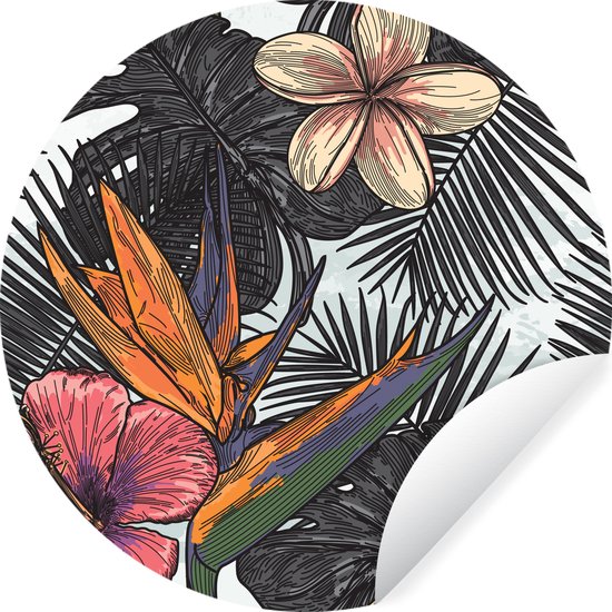 WallCircle - Muurstickers - Behangcirkel - Bloemen - Bladeren - Zwart - Wit - ⌀ 30 cm... | bol