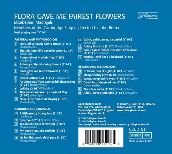 Flora Gave Me Fairest Flowers (CD), The Cambridge Singers | CD (album ...