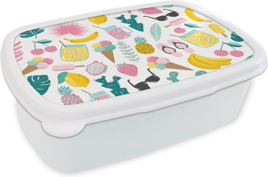 Broodtrommel Wit - Lunchbox - Brooddoos - Zomer - Symbolen - Patroon ...