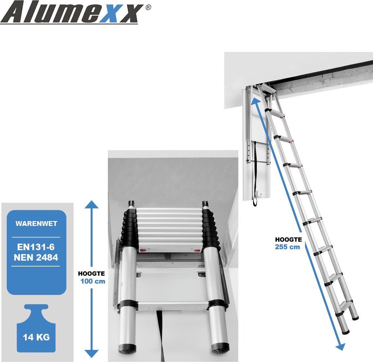 Telesteps Uitschuifbare zoldertrap - 9 treeds – Werkhoogte tot 2.45m | bol