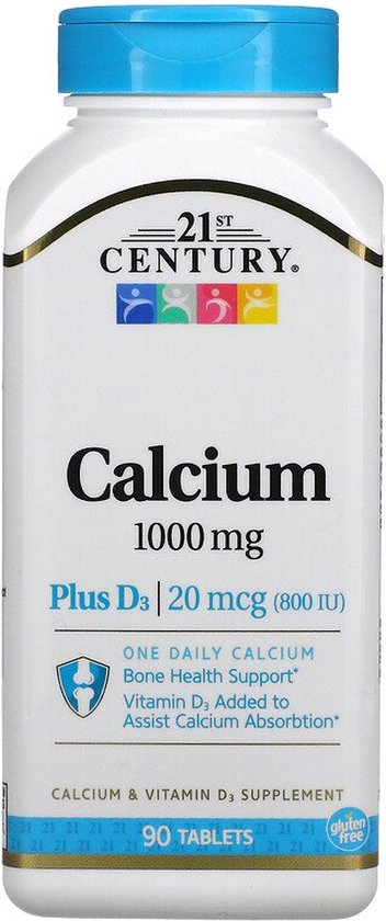 Calcium / 1000 mg plus D3 20 mcg (800IU) /90 stuks / 21st Century ...