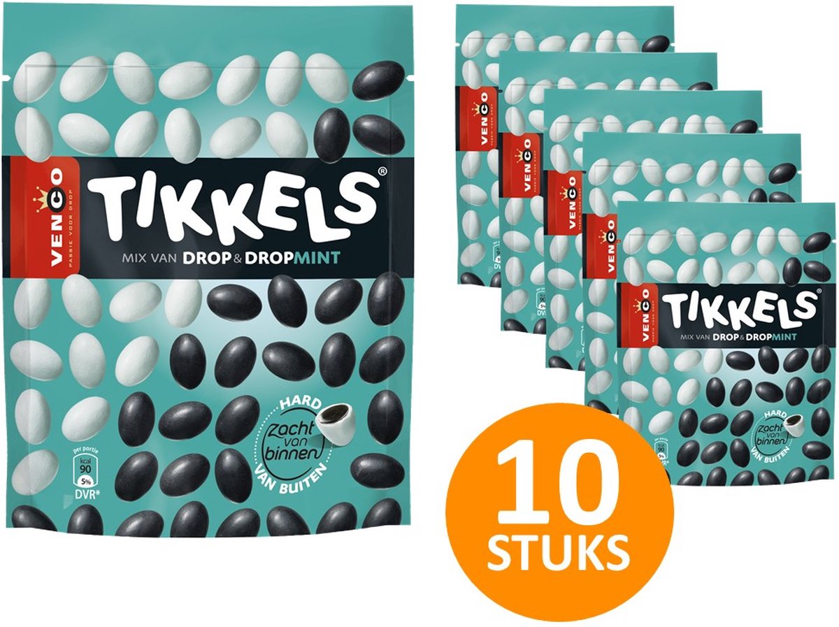 Venco Tikkels Drop 10 zakken à 245 g snoep - Snoepjes met drop en mint ...