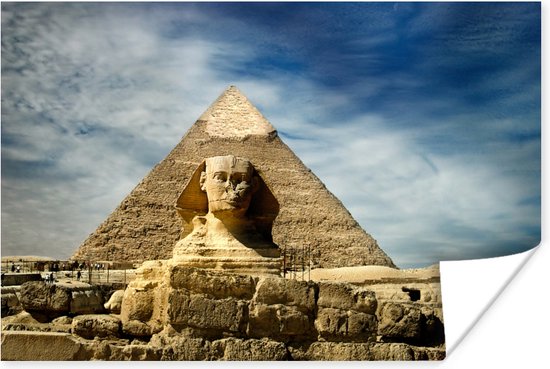 Poster De Sfinx van Gizeh in Egypte met witte wolken - 60x40 cm | bol