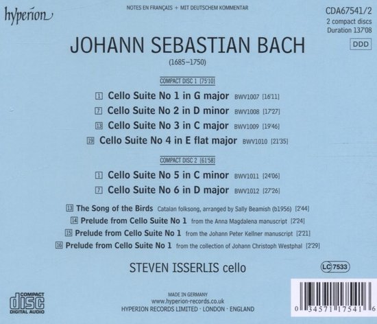Steven Isserlis - J.S. Bach: The Cello Suites (2 CD), Steven Isserlis ...