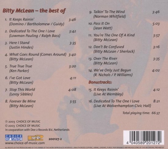 Bitty McLean - The Best Of Bitty McLean - CD met It Keeps Raining | bol