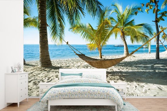 Behang - Fotobehang Strand - Hangmat - Zand - Breedte 330 cm x hoogte ...