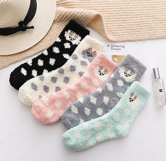 Warme sokken dames - huissokken - fluffy sokken - 4 paar - print ...