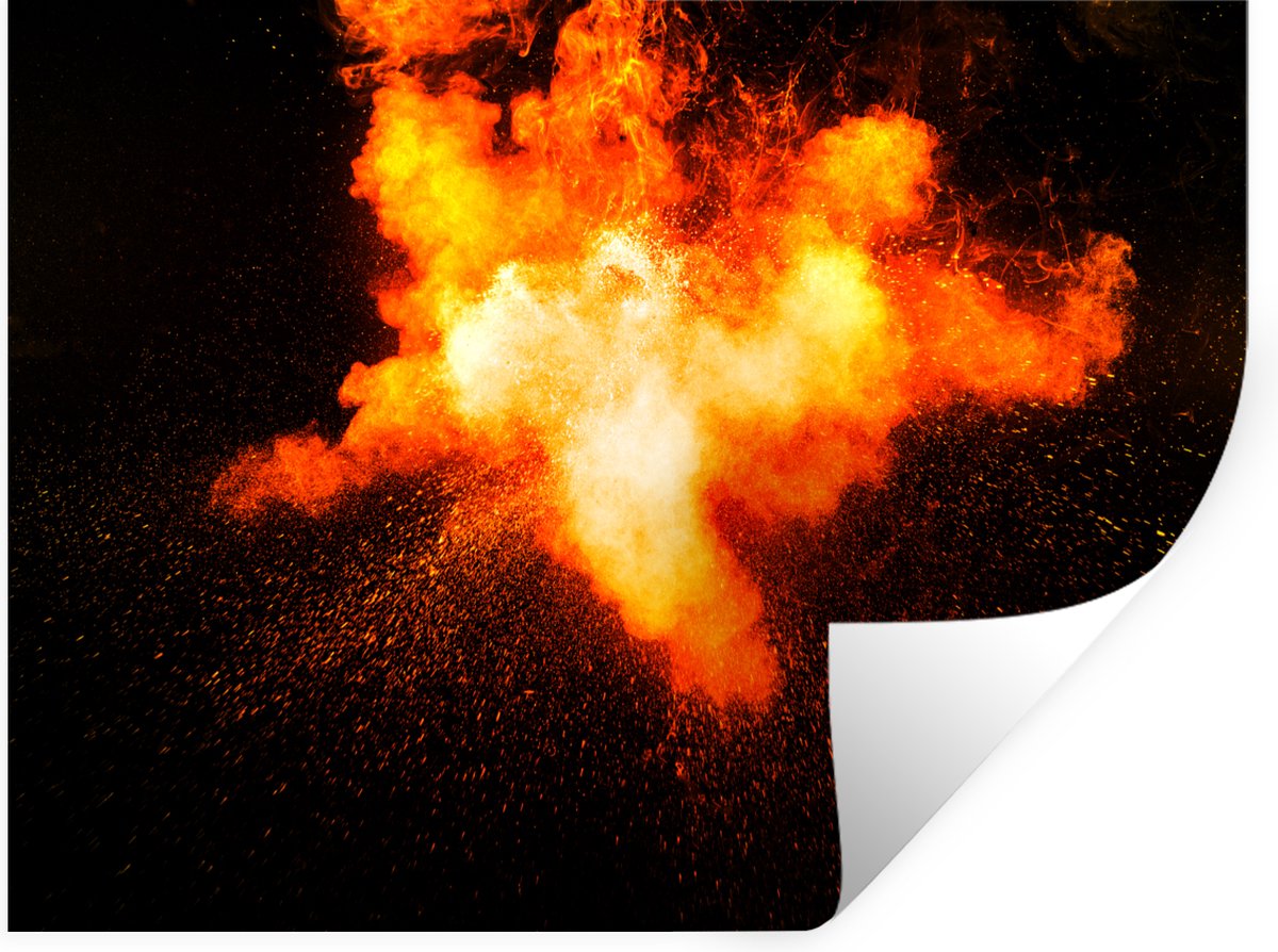 Muursticker Vuur -explosie vanbrand metzwarte achtergrond - 40x30 cm ...