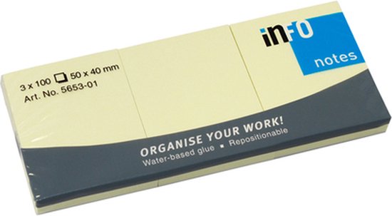 Info sticky notes - 3 x 100 vel - 50x40mm - geel - IN-5653-01 | bol